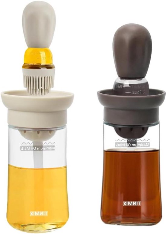 Glazen oliefles met barbecue borstel - set van 2 - 180ml - olie en ...