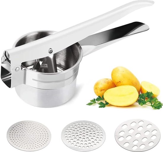 roestvrijstalen aardappelstamper, aardappelpers, aardappelstamper met 3 ...
