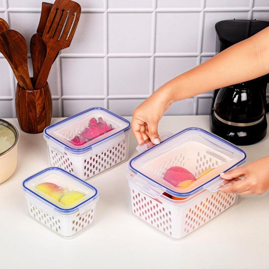 3 Pack Fresh Produce Saver Storage Containers with Drain Baskets ...