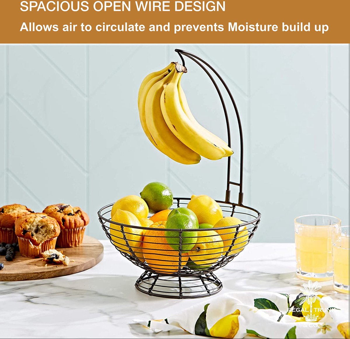 Regal Trunk & Co. Corbeille à fruits avec porte-banane L Corbeille à ...