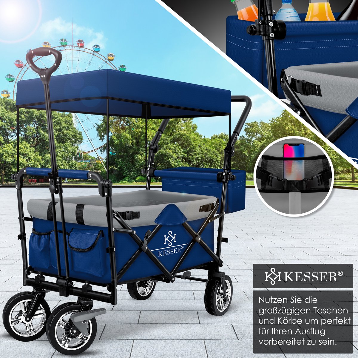 KESSER® Bolderkar opvouwbaar Bolderwagen GT9000 met dak Strandkar | incl. 2x 3-punts... | bol