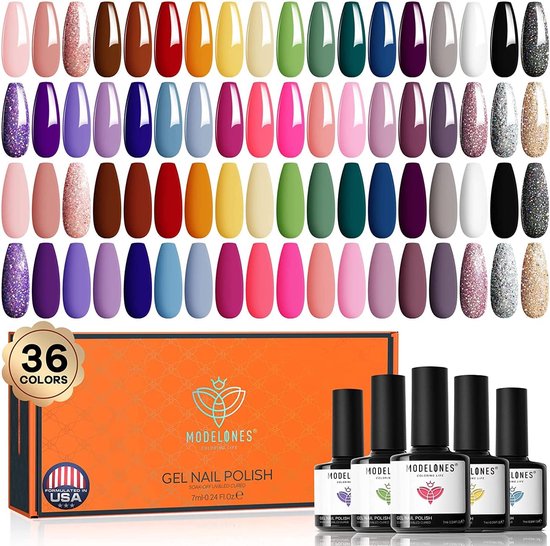 Modelones Gelnagellak, soak off, 36-delige set, voor de zomer, nagellak ...
