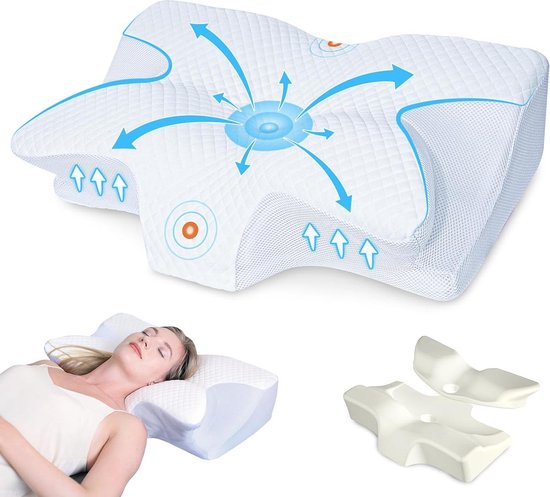 Nekkussen van traagschuim - ergonomisch hoofdkussen voor rug- zij- en buikslapers -... | bol