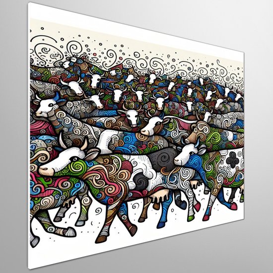 Doodle koeien schilderij | Gekrabbelde koeien: een levendig en kunstig ...