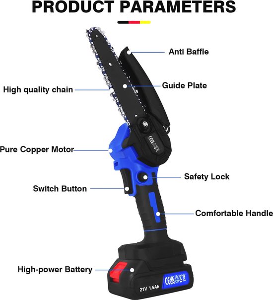 Draagbare Mini-Kettingzaag met Accu - Elektrische Handzaag voor Tuin en ...