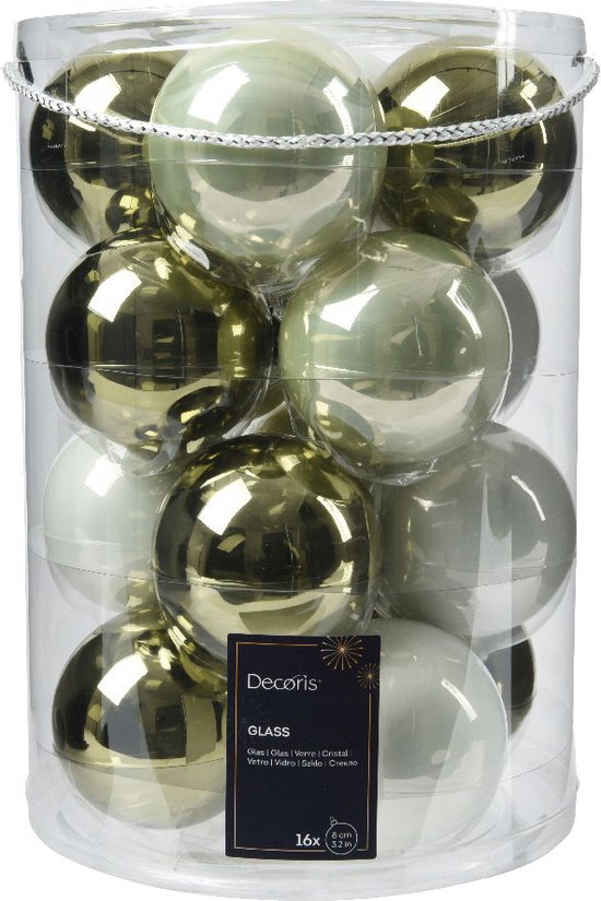 Kerstbal glas d8 cm groen/wit 16st | bol