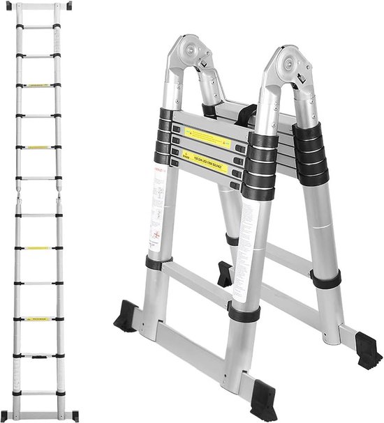 Telescopische Klapladder 3,8 m - Aluminium, Multifunctioneel, 150 kg ...
