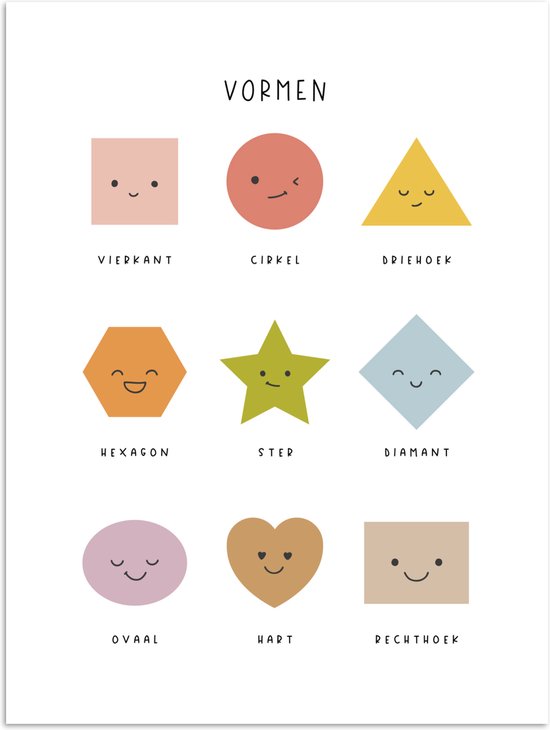 Poster 30x40 cm - Vormen - Leren voor kinderen - Educatief - Kleuren ...