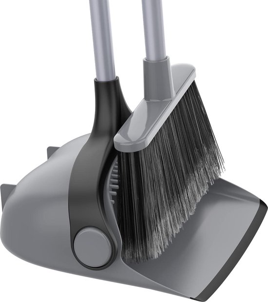 Stofpan en bezem set met lange handgreep - rechtopstaande bezem en ...