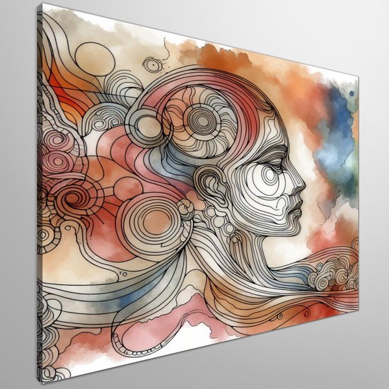 Line art aquarel schilderij | Fluidly flowing lines dance with vibrant ...