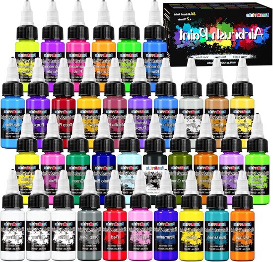 34 Colors Airbrush Paint Set - Water-Based Acrylic Kit with 2 Thinner - Mother Of... | bol