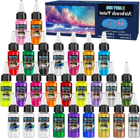 24 Colors Airbrush Paint Set - Iridescent Neon Metallic Acrylics ...