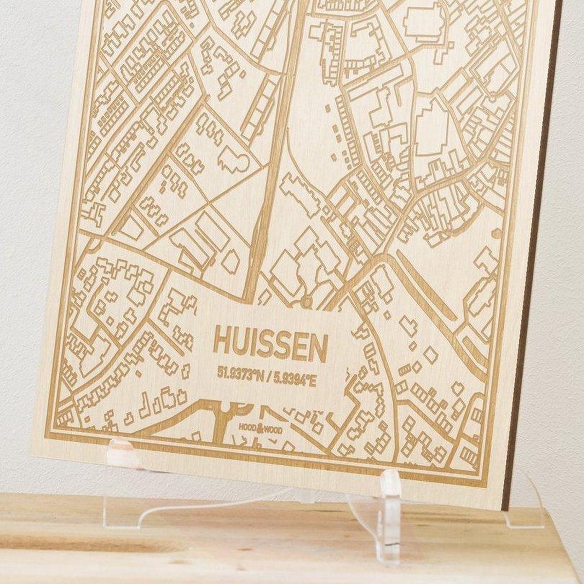 Kaart Huissen - Gegraveerde stadskaart Hood&Wood - Hout, A4 | bol.com