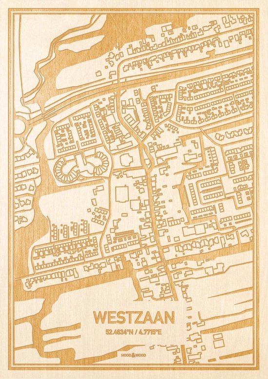 Kaart Westzaan - Gegraveerde stadskaart Hood&Wood - Hout, A4 | bol.com