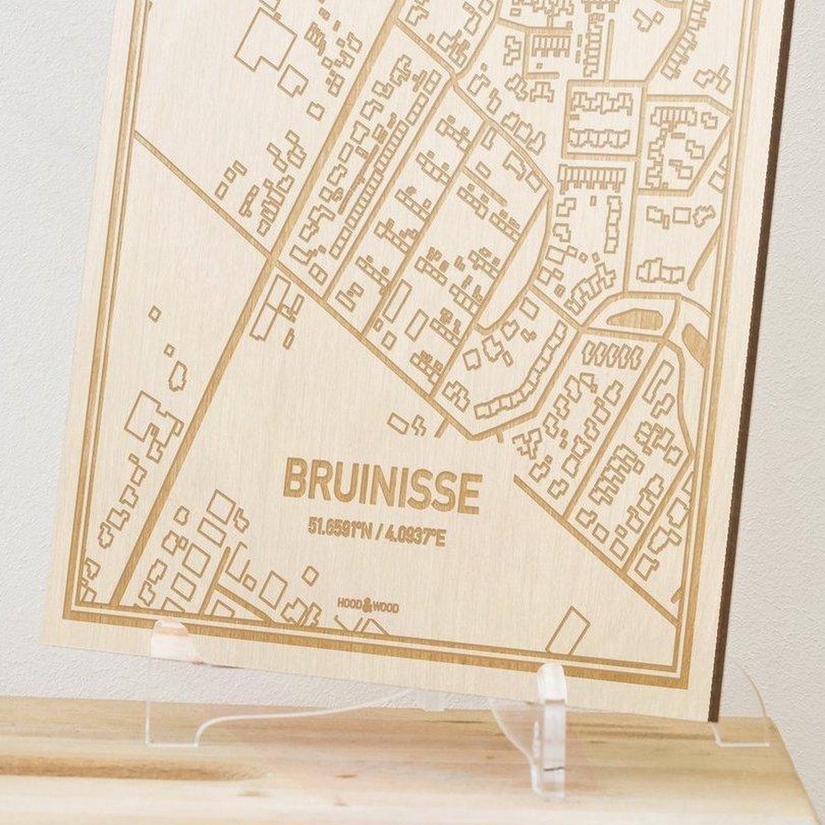 Kaart Bruinisse - Gegraveerde stadskaart Hood&Wood - Hout, A4 | bol.com