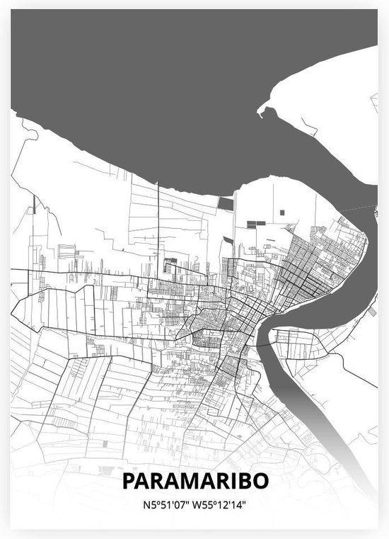 Paramaribo plattegrond - A2 poster - Zwart witte stijl | bol