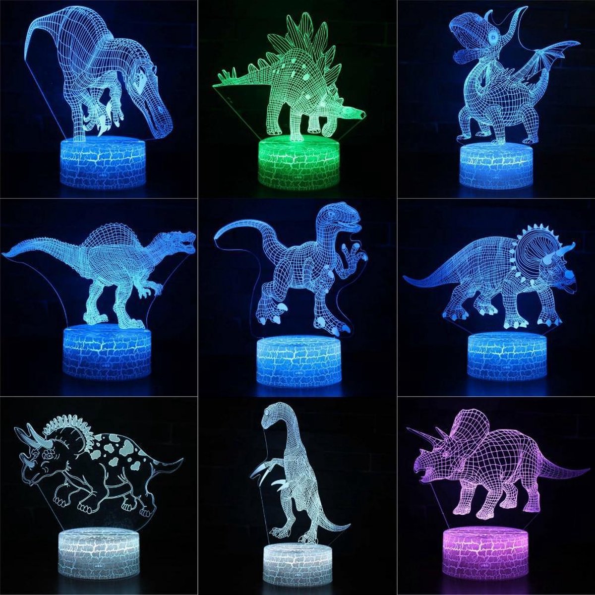 3D Led Lamp Tyrannosaurus Rex Raging Raptor Allerlei Dinosaurus met 7 ...