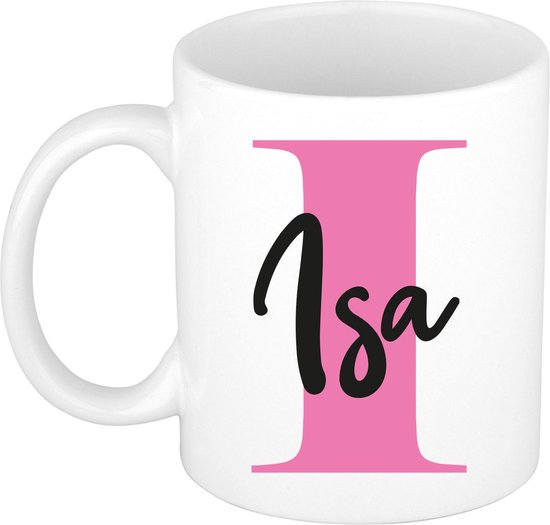 Bellatio Decorations Naam mok Isa - roze - wit - keramiek - 300 ml ...