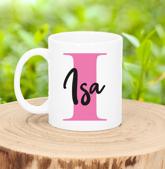 Bellatio Decorations Naam mok Isa - roze - wit - keramiek - 300 ml ...