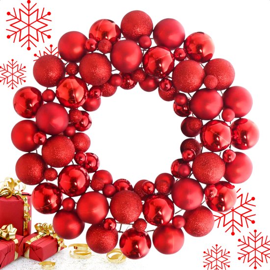 Kerstkrans met Kerstballen - Deurkrans - Kerst Krans - Rood - 45 cm ...