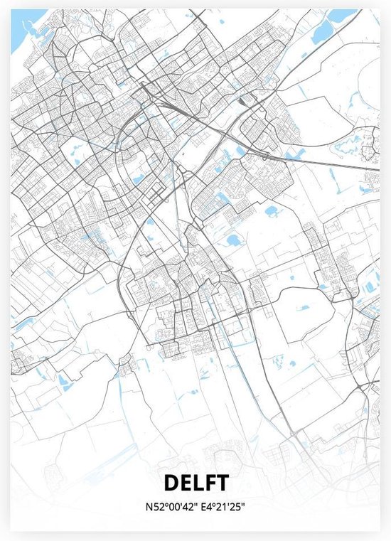 Delft plattegrond - A3 poster - Zwart blauwe stijl | bol