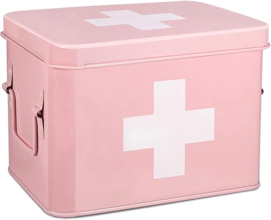 EHBO-doos organizer - vintage EHBO-kit - 1 stuk - roze - metaal - 8,5 ...