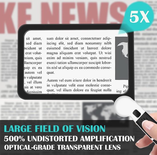 Vergrootglas met Licht 5x Vergroting - Groot Rechthoekig ...