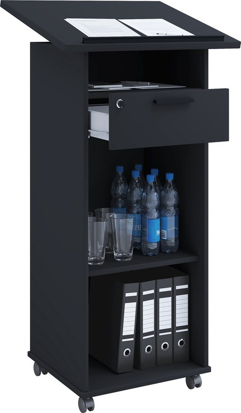 VCM Houten lessenaar Mobiele lessenaar Statafel op wielen Lade Melta ...