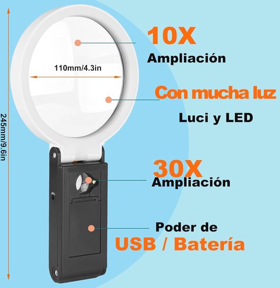 Groot vergrootglas met LED verlichting - Handzaam en opvouwbaar voor ...