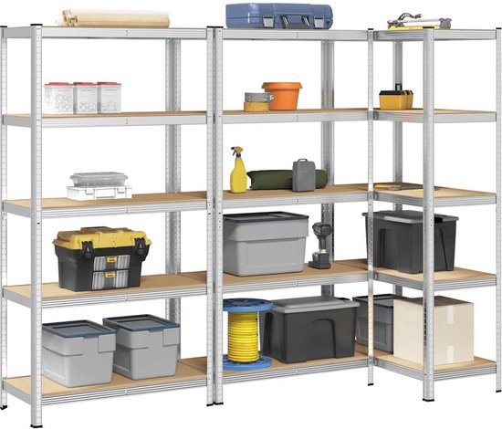 vidaXL - Opbergrekken - 5-laags - 3 - st - staal - en - bewerkt - hout ...