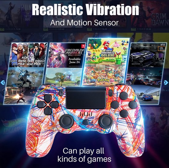 Draadloze gamecontroller geschikt voor PS4/Pro/Slim/PC-Bluetooth gamepad-met dubbele... | bol