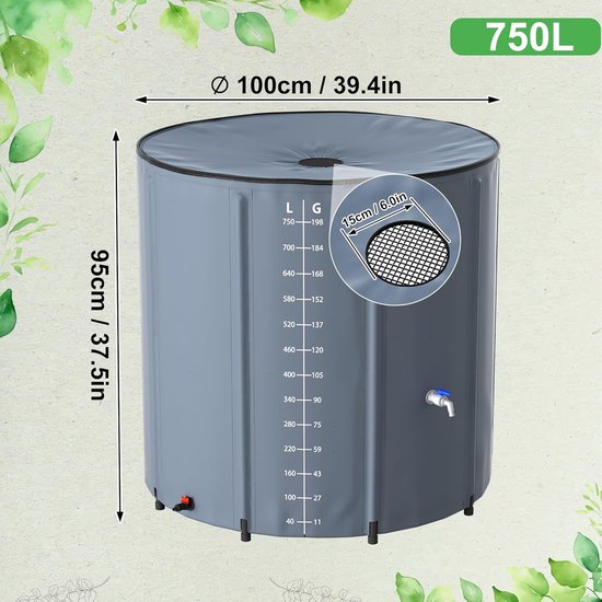 Grote Opvouwbare Regenton 750 Liter PVC met Kraan en Deksel Donkergrijs ...