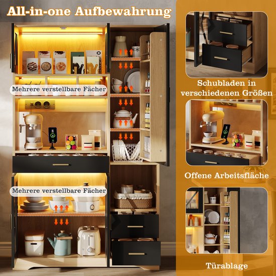 OKWISH Buffetkast – Met Led En Stopcontacten – 185x105x40 Cm – 2 Deuren ...