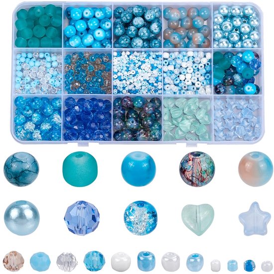 480pcs Blauwe Assortiment Kralen Set - Glazen Kralen, 4mm Facet Kralen ...