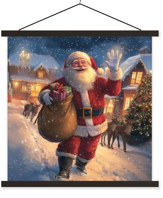 Posterhanger incl. Poster 90x90 cm - Schoolplaat - Kerstman - Dorp ...