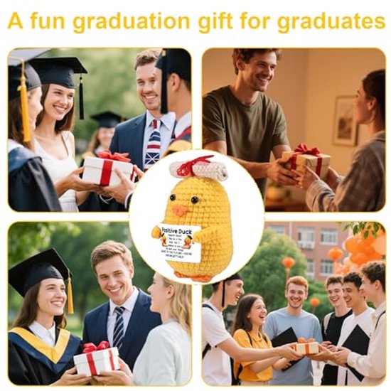 Positive Graduation Duck with Inspirational Card, 8cm Hand Knitted ...