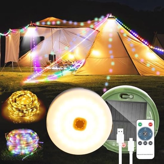 20 m Solar Camping Lichtsnoer met 230 LEDs en 13 Verlichtingsmodi ...