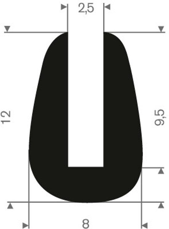 Rubbermagazijn | Volrubber U-profiel | Binnenmaat 2,5mm | Afmeting ...