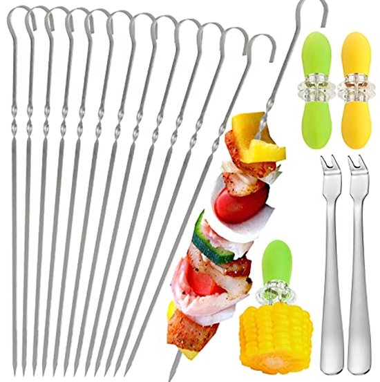 Kebab spiesen set - 12 roestvrijstalen spiesen, maïshouders en ...