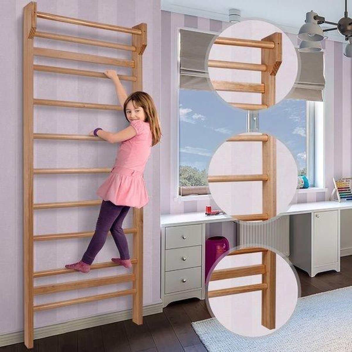 Trend24 Klimrek - Klimrek kinderen - Turnrek - Wandklimrek - Hout - 195 ...