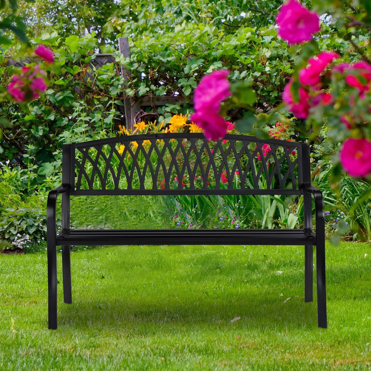 Relaxdays tuinbank zwart - balkonbank - 127 cm breed - bank buiten ...