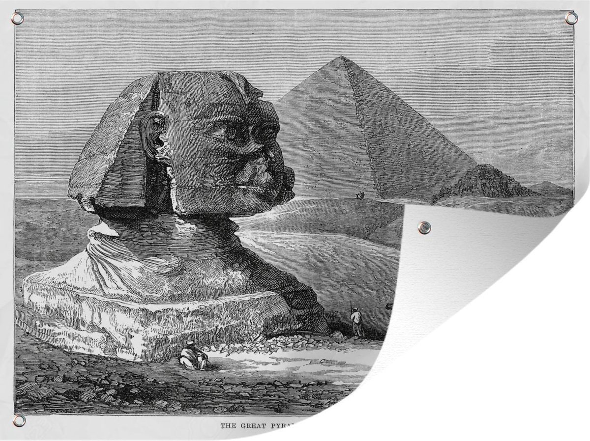 Tuin decoratie Zwart-wit illustratie van de sfinx en de piramide van ...