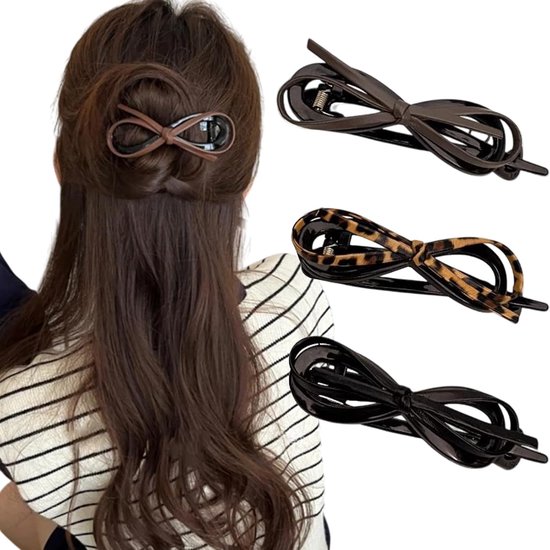 3 stuks leren strik haarclips - holle haarclip - eendenbek haarclip ...