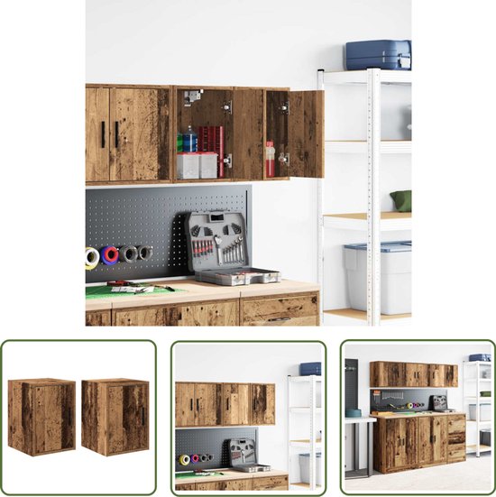 vidaXL Wandkast - Garage Kast - Garage wandkasten 2 st bewerkt hout oud ...