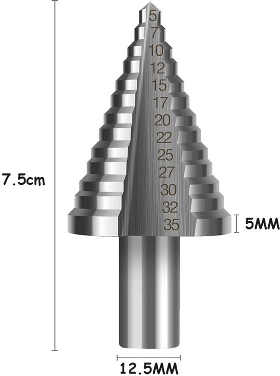 Trapboor 5-35 mm - HSS conische boor voor metaal, hout, en kunststof | bol