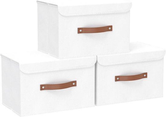Opbergdozen met Deksel - Stijlvol en Functioneel - 3 Stuks - Wit - Stof ...