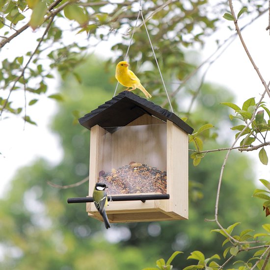 MIXXIDEA Houten hangend vogelhuisje voor buiten, weerbestendige ...