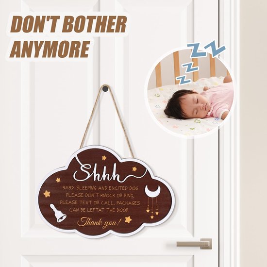 Baby Sleeping Plate, Hanging 3D Wooden Baby Sleep Sign Plaque with Rope ...