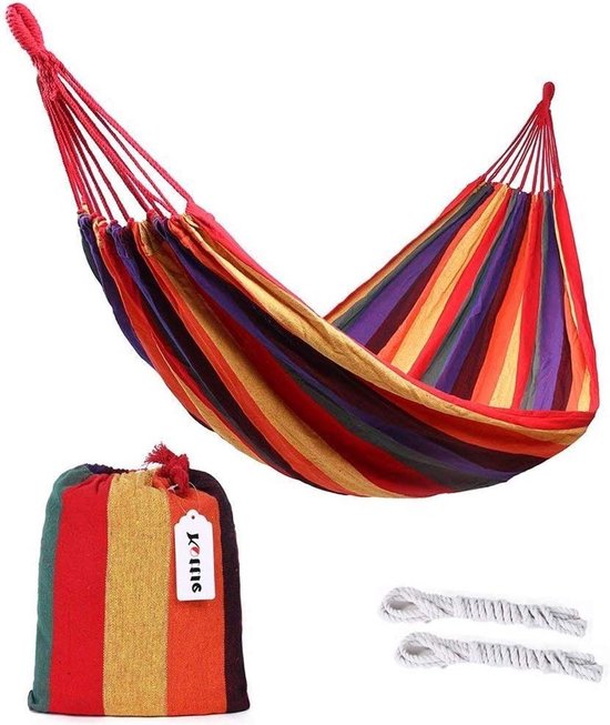 Hangmat Buiten Camping zacht katoen dubbele breedte Tuinhangmat voor 2 ...