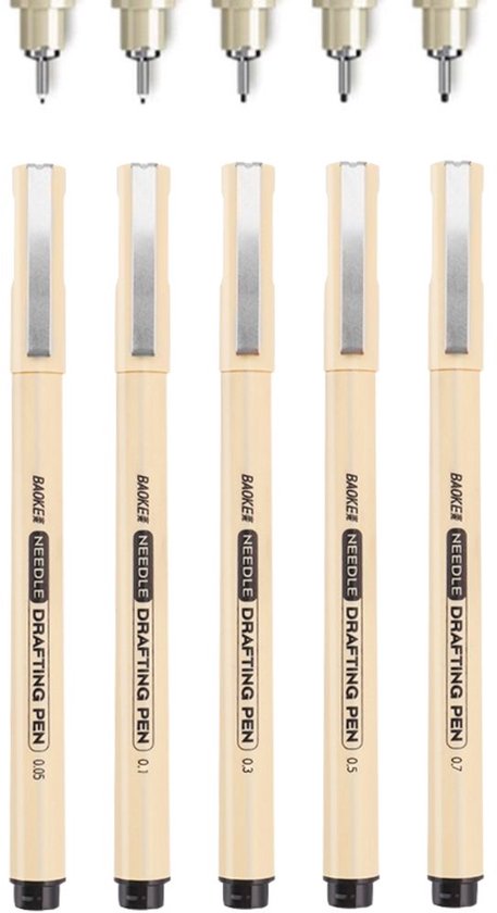 Ainy - Micro Fineliners Vijf watervast - set van 5 zwart fineliner ...